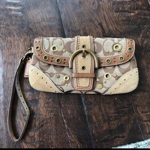 Coach | Bags | Coach Small Clutch Monogram Fabric With Leather And ...